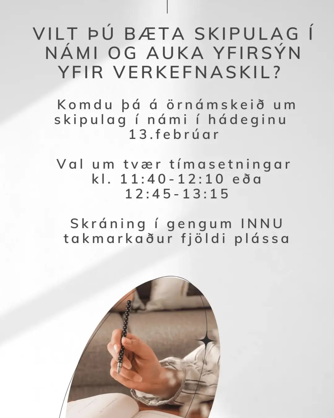 Skipulag í námi - örnámskeið | Kvennaskólinn í Reykjavík